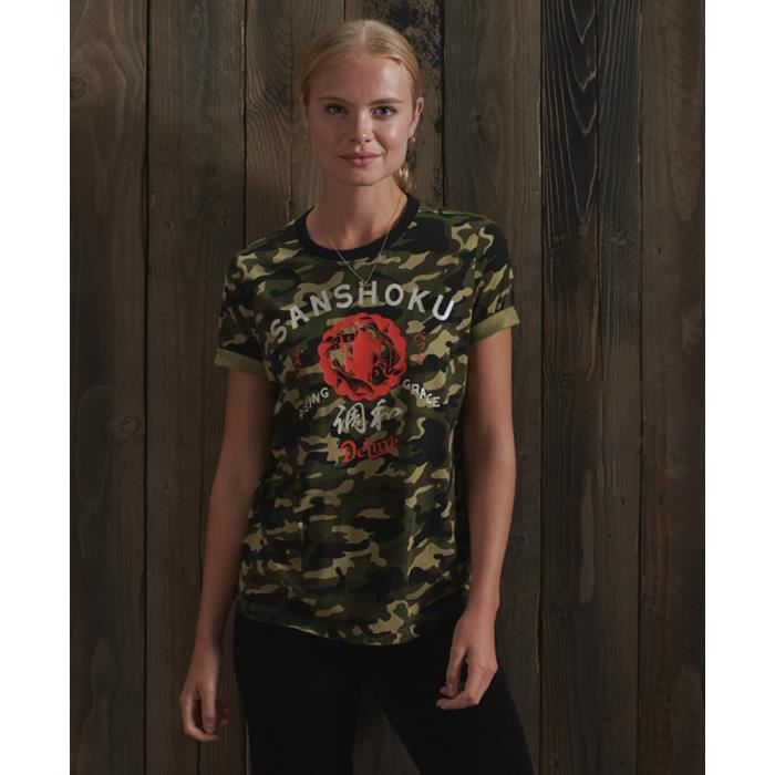 T-shirt femme Superdry Rising Sun - kaki camouflage Kaki camouflage ...