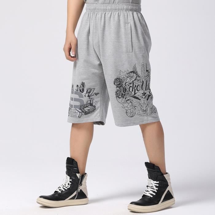 Short,Short en coton imprimé pour homme, style Hip Hop, ample, avec ...