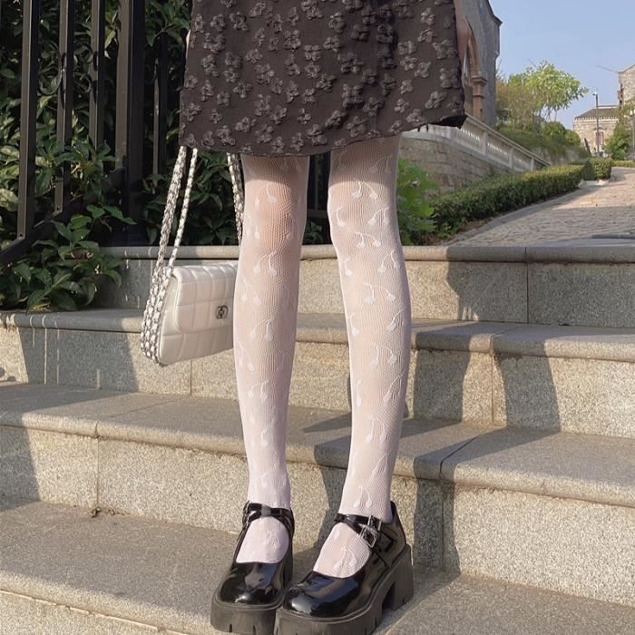 Cerise blanche bas en résille pour femmes, Kawaii, mignons collants ...