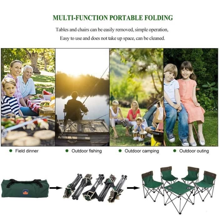 Kit de Chaise Pliante camping (4 chaises + 1 Table) Vert - Cdiscount Jardin