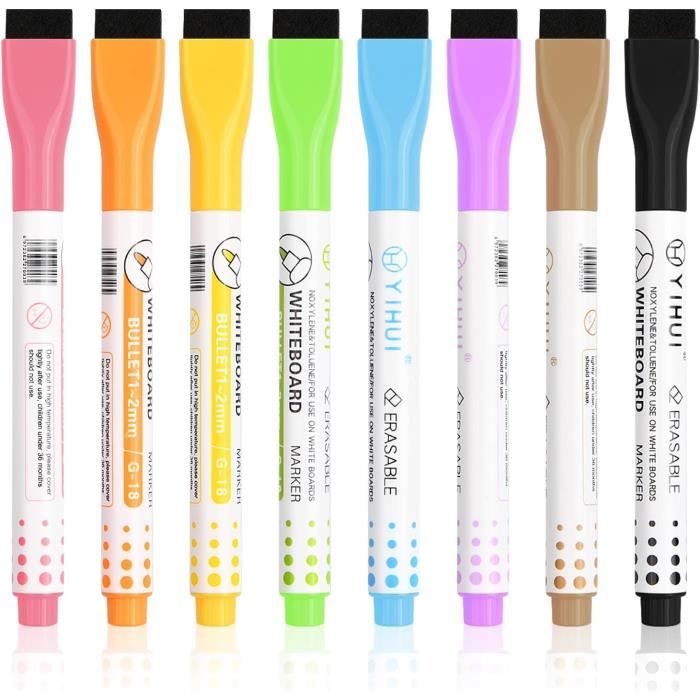 8 Couleurs Marqueur Tableau Blanc Effacable, Feutre Tableau Blanc ...
