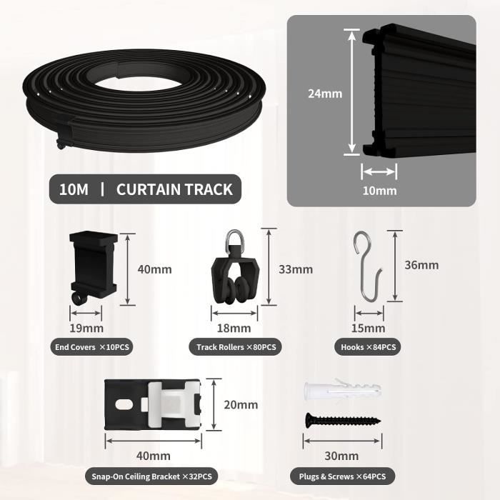 10 Mètres Rail de Rideau Plafond, Kit de Rail Rideau Flexible Pliable ...