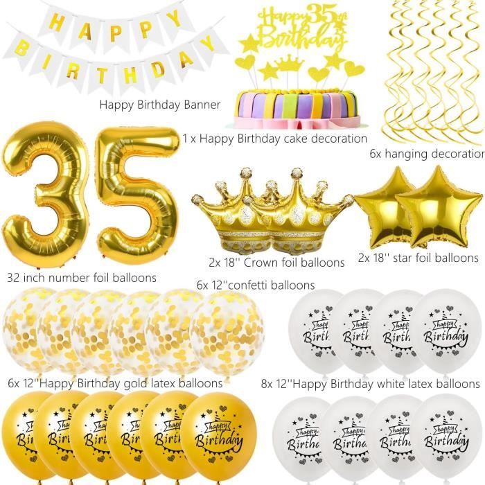 Ballons 35 Ans Anniversaire Blanc Or Ballon Anniversaire 35 Ans Femme ...