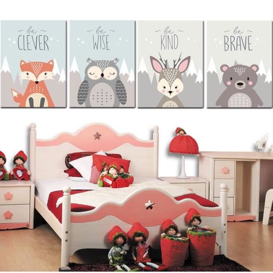 Set de 4 posters pour chambre de bébé ou d’enfant, sans cadre | Fille ...
