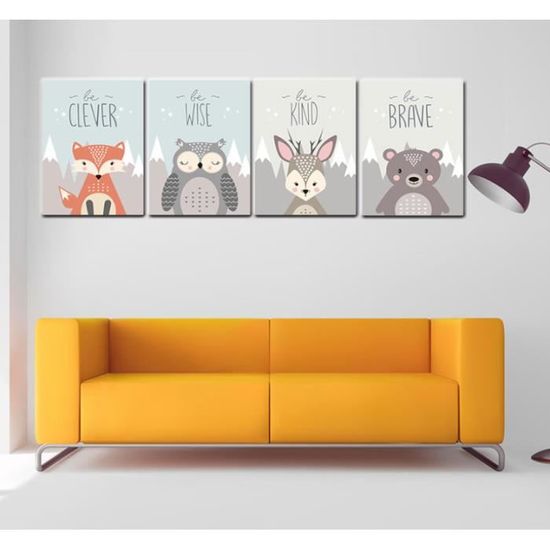 Set de 4 posters pour chambre de bébé ou d’enfant, sans cadre | Fille ...