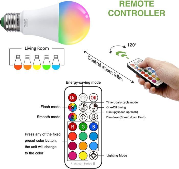 Ampoules LED Couleur E27 10W 12 Couleurs RGB Changement de Couleur Ampoule LED avec Télécommande ...