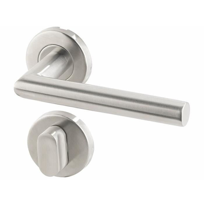 Poignées de porte en inox - AGT - Sur rosace - Gris - Double pène ...