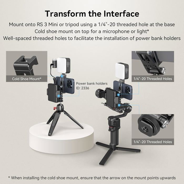 Support téléphone SMALLRIG 4382 : métal robuste, fiche Cold Shoe ...