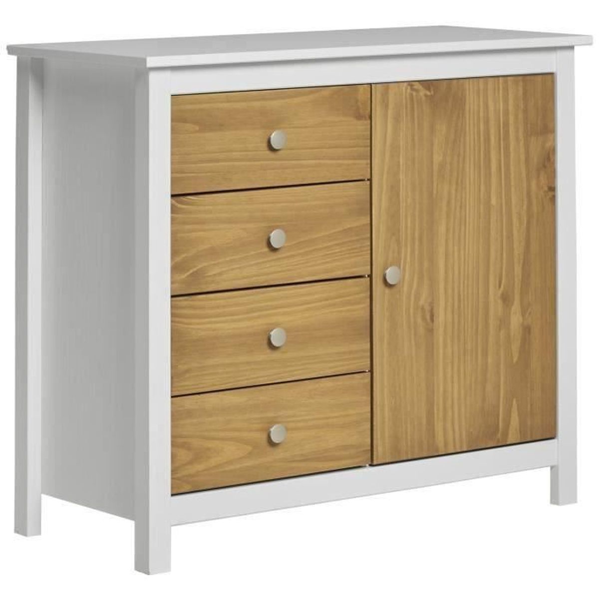 COMMODE 90cm BONNIE 4 tiroirs et 1 porte BLANC ET cire EN PIN MASSIF,VS ...