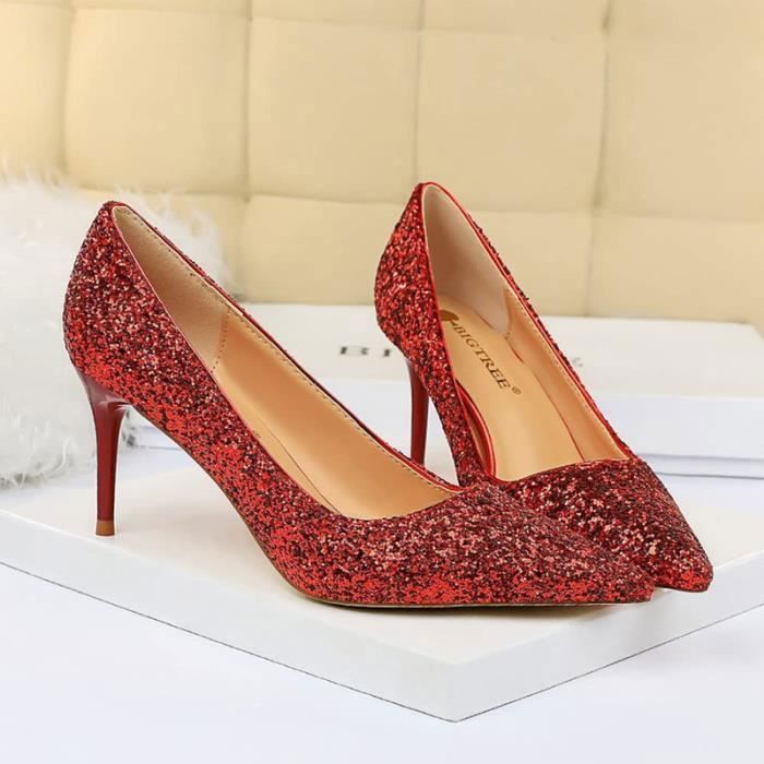 Escarpins Femme Talon Hauts 7cm Paillettes Stiletto Bout Pointu Prom ...