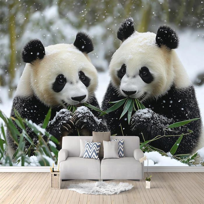 Papier Peint Panoramique 3D Animal Panda Noir Blanc 300 X 210 Cm ...