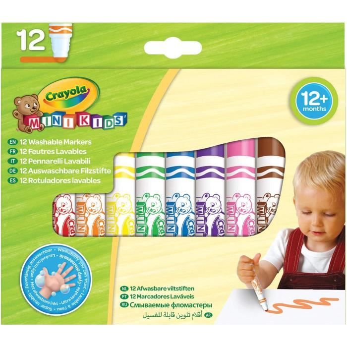 Mini Kids, Feutres super-lavables, 12 unités, pointe arrondie de ...