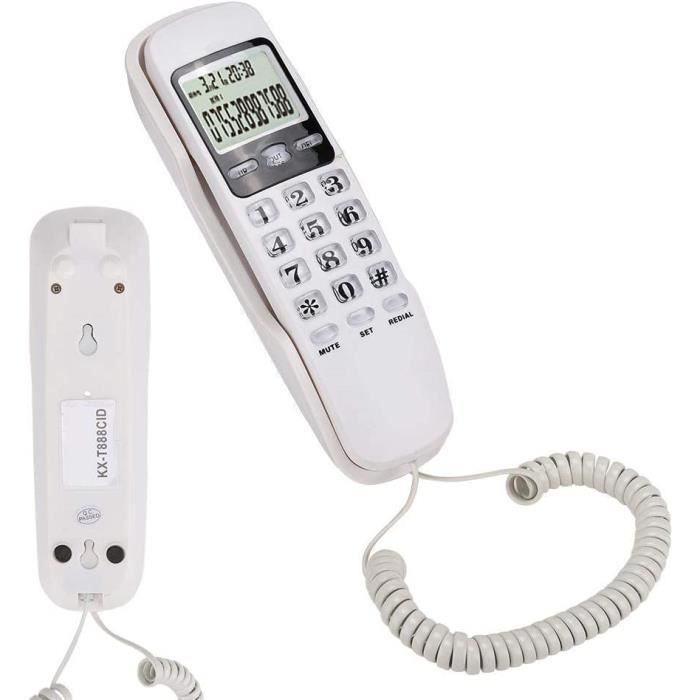 Téléphone Filaire, Kx-t888cid, Mini-téléphone à écran LCD Blanc Anglais Support Mural Fixe avec ...