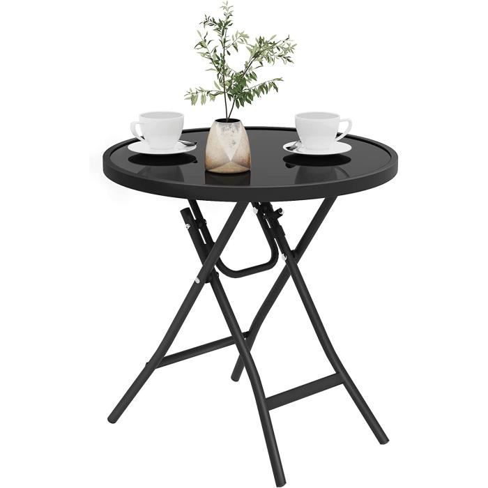 Table de Jardin Pliante, Table de Balcon en Verre Trempé, Table d ...