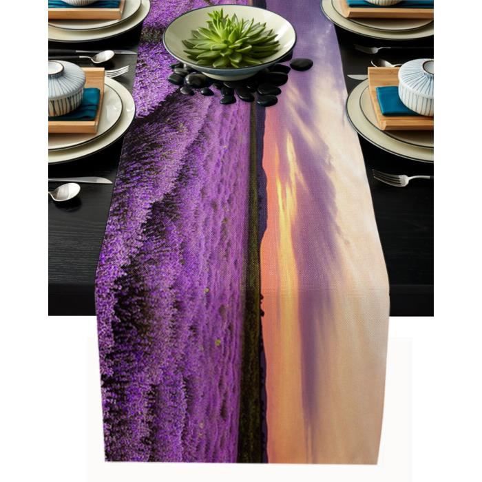 Chemin de Table - LEO - Rustique - Fleurs et Feuilles Violettes ...