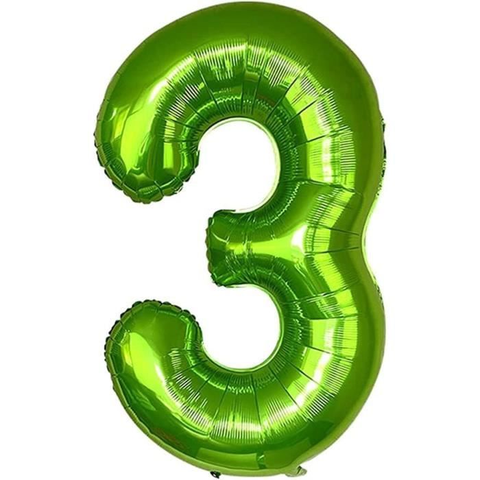 Ballon Anniversaire 3 Ans Vert - 101 Cm Ballon Chiffre Numéro 3 Vert ...