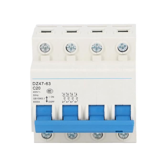 Cikonielf Disjoncteur de protection Disjoncteur Mini 4P MCB DIN Rail Mount 6000A Capacité de ...
