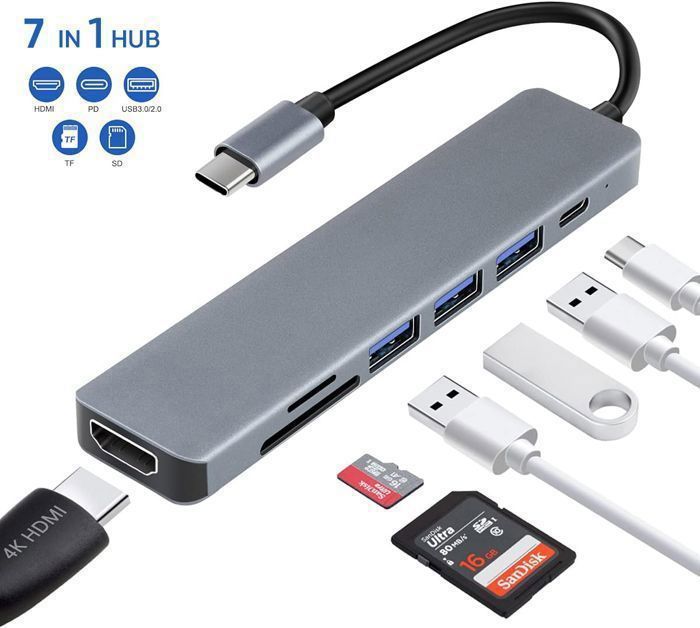 Hub USB C, 7 en 1 Hub Adaptateur Multiport Type C avec HDMI 4K, Lecteur ...