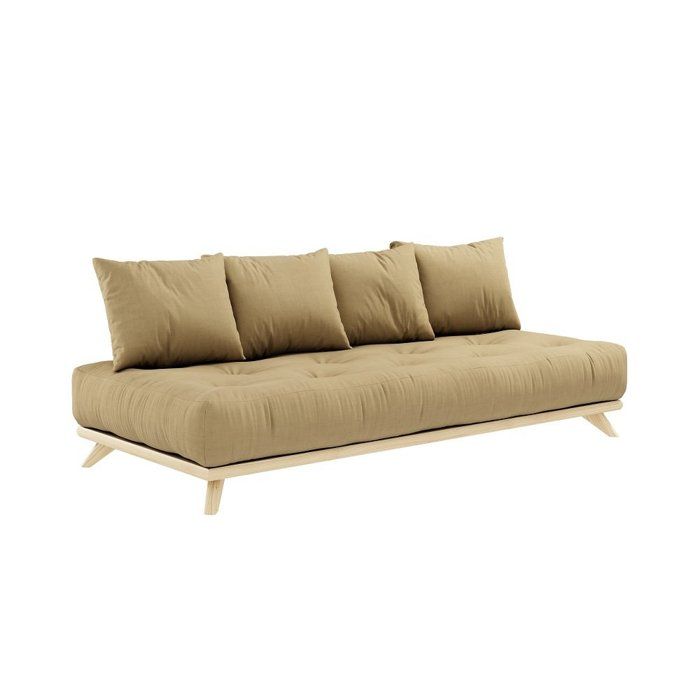 Canapé convertible futon SENZA pin naturel coloris beige blé couchage ...