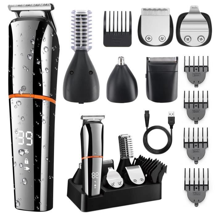 6 en 1 Tondeuse cheveux hommes professionnel, Tondeuse barbe hommes, kit de toilettage, Rasoir ...