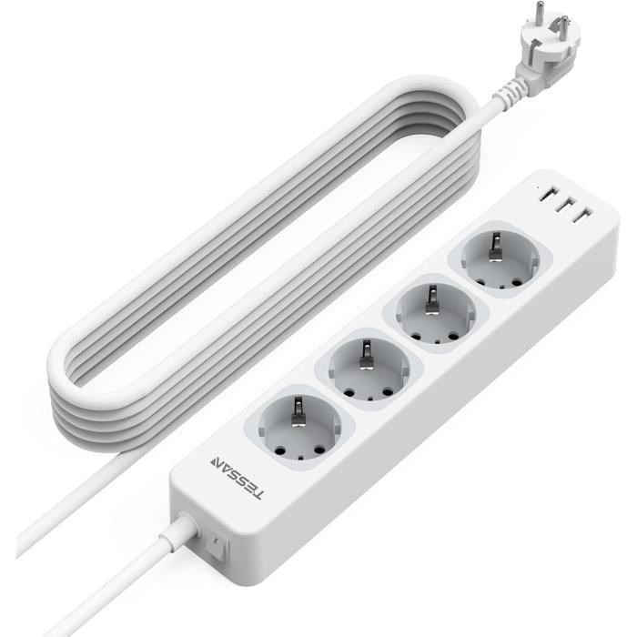4 Prises Multiprise Avec Usb, Rallonge Multiprise 5M, 7 En 1 Multiprise ...