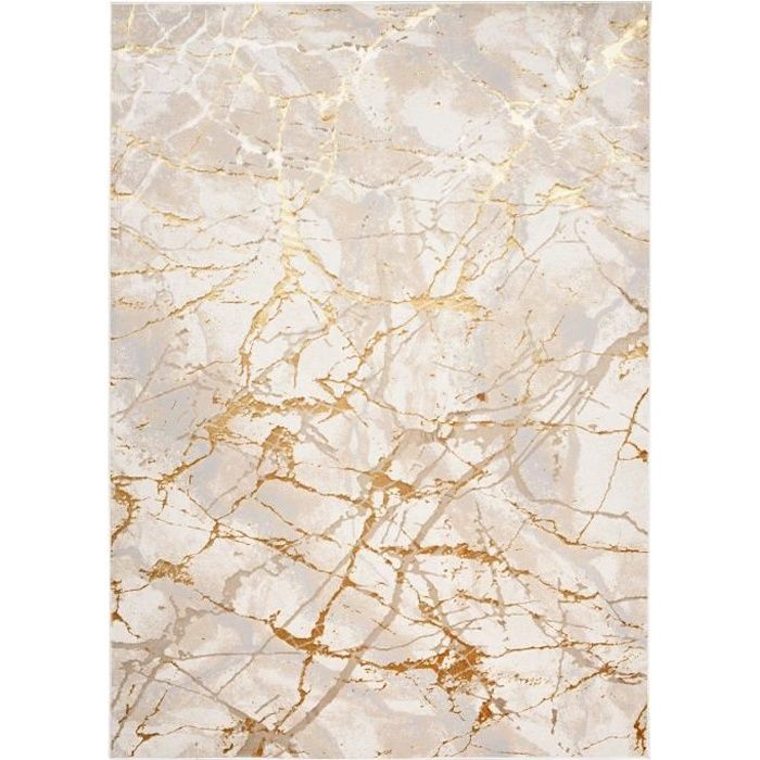 TAPISO Tapis de Salon Chambre GOLDEN Doré Beige Crème Gris Marbré Polypropylène Intérieur ...