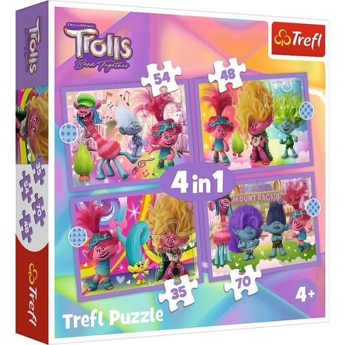 Puzzles - TREFL - 4in1 - Adventures of colorful Trolls / Universal ...