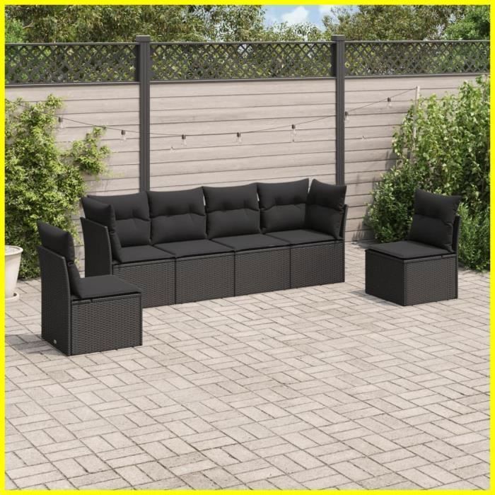 DXBK Salon de jardin 6 pcs avec coussins noir résine tressée 3249204 ...