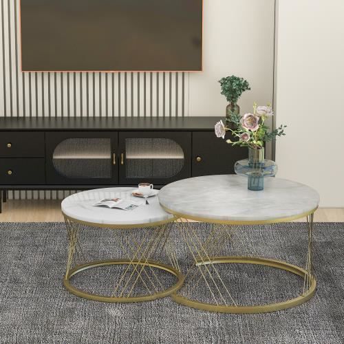 Merax Table basse gigogne moderne, ensemble de table basse en placage ...