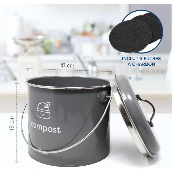Poubelle Compost Cuisine 3.5L, Composteur Cuisine Avec Filtres À ...
