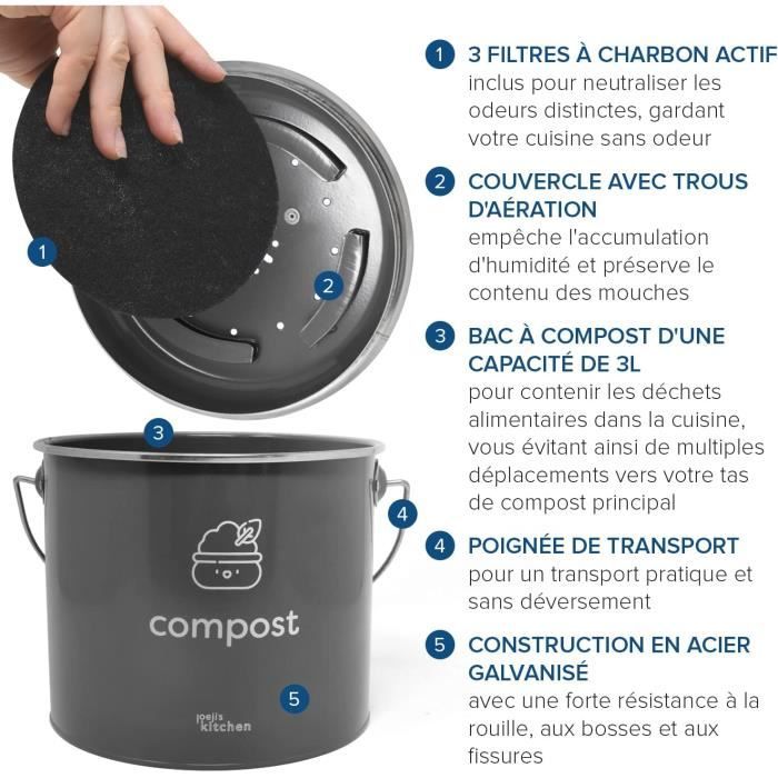 Poubelle Compost Cuisine 3.5L, Composteur Cuisine Avec Filtres À ...