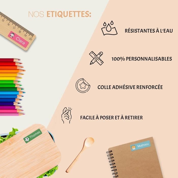 Étiquettes autocollantes personnalisées pour Fournitures Scolaires, 60 ...