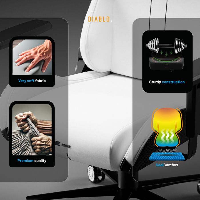 DIABLO X.One Prime - Fauteuil gaming ergonomique tissu Ghosted White ...