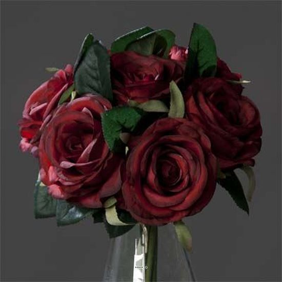 Bouquet de 7 Roses Rouge artificielles et feuil… - Cdiscount Maison