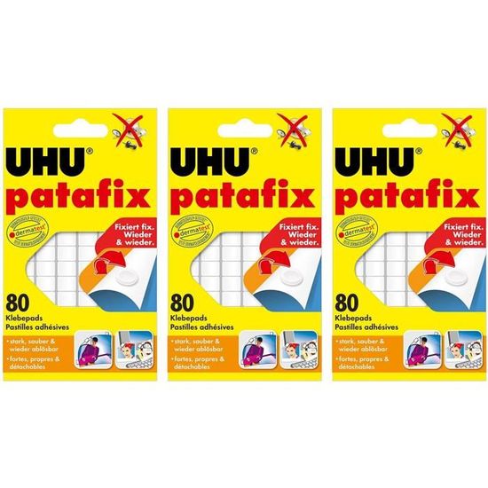 UHU Patafix Lot de 3 paquets de 80 pastilles adhésives amovibles, blanc ...