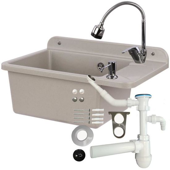Lavabo plastique gris 51 cm avec siphonne tirette et vidange ...