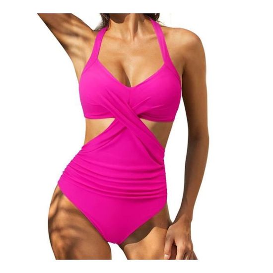 Maillot De Bain Femme 1 Pieces Gainant Piscine Slim Push Up Monokini Dos Nu Bikini Col en V ...