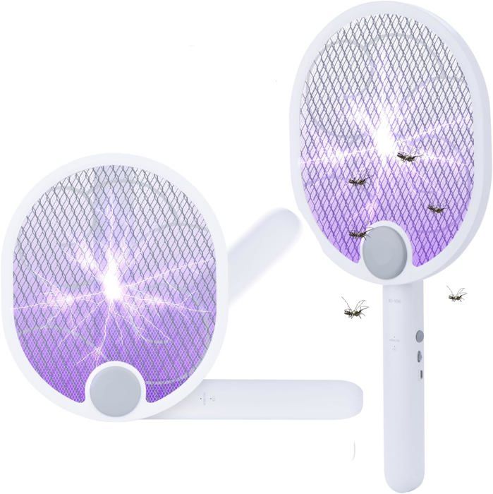 Raquette anti-moustiques électrique 3 en 1 pliable 2200 V USB rechargeable 1200 mAh pour ...
