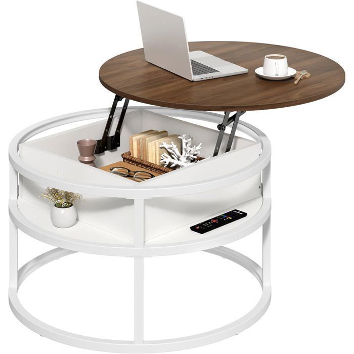 Table Basse Ronde - avec Plateau Relevable Rangement caché - Table d ...