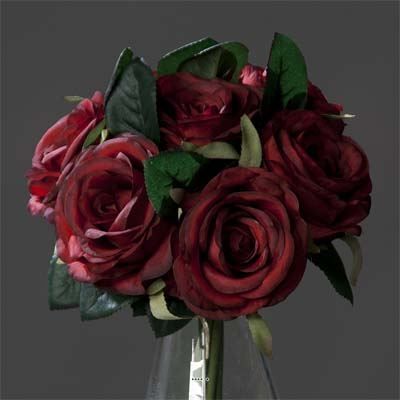 Bouquet de 7 Roses Rouge artificielles et feuil… - Cdiscount Maison