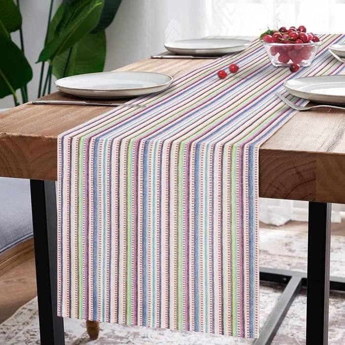 Chemin De Table En Polyester Moderne Toile De Jute Jaune Violet Bleu ...