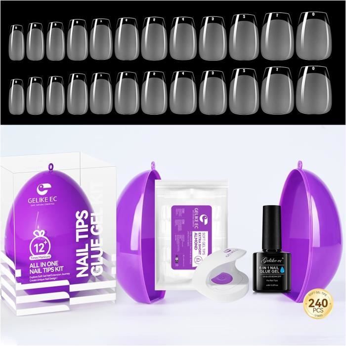 Kit Pose Capsule Americaine Ongle,Avec Colle Faux Ongles 6 in 1, 240Pcs ...