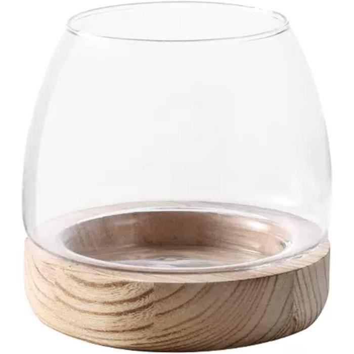 Petit aquarium rond en verre transparent avec support en bois, centre ...