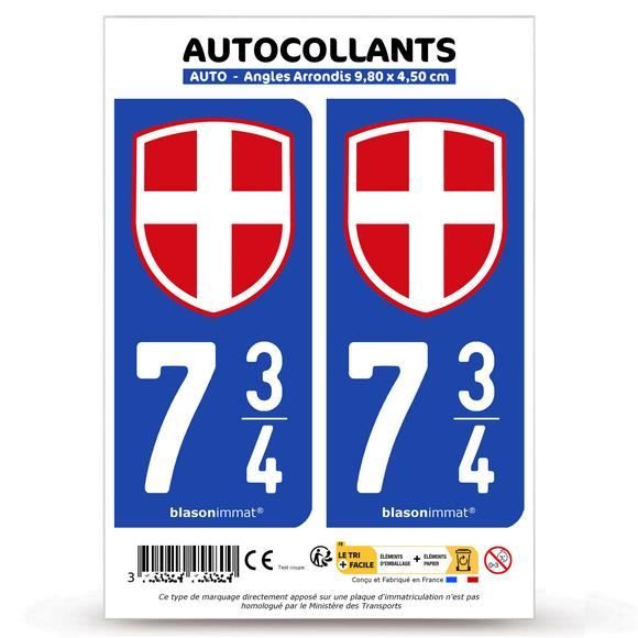 2 Autocollants plaque immatriculation Auto 734 Savoie - Drapeau - Cdiscount Auto