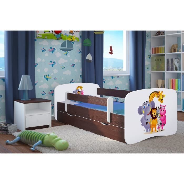 LIT ENFANT " ZOO " 70 CM x 140 CM AVEC BARRIERE DE SECURITE + SOMMIER ...