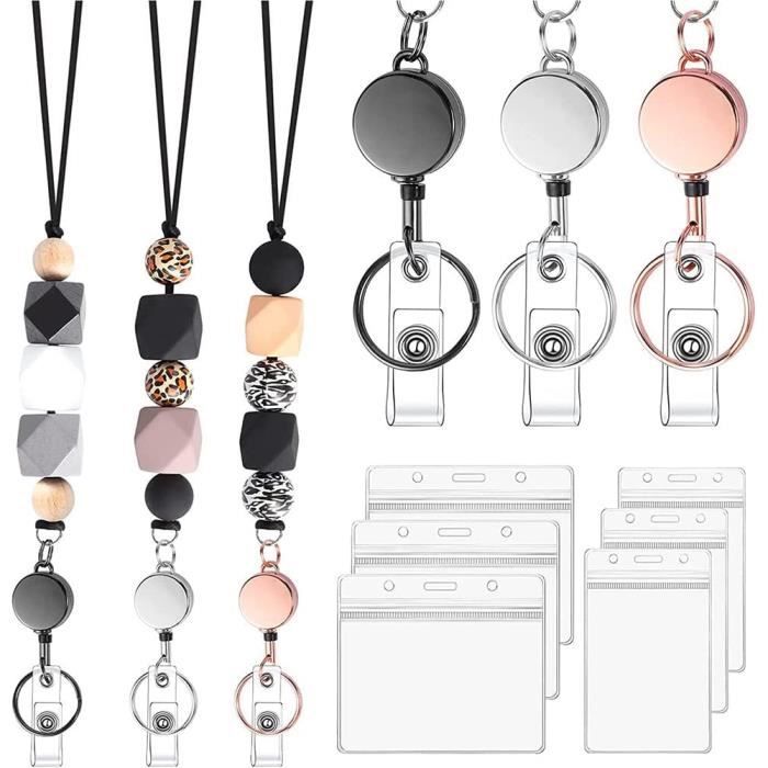 Tour De Cou Badge, Perles En Bois En Silicone Porte Carte Collier ...