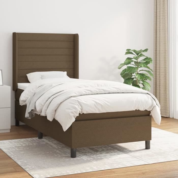 STRUCTURE DE LIT - Lit à sommier tapissier avec matelas Marron foncé ...