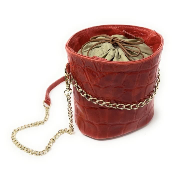 Sac seau en cuir satiné à motif croco SCARLETT Rouge Rouge - Cdiscount ...