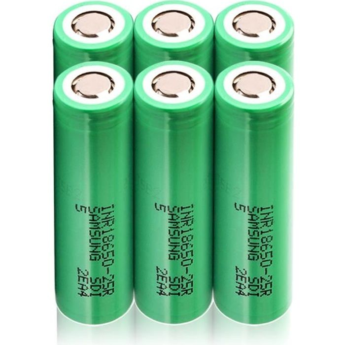 Authentic Samsung INR 18650-25R 3.6V 2500mAh Rechargeable Battery (6 ...