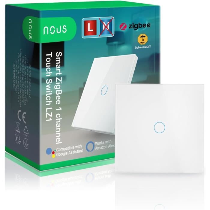 ZigBee interrupteur connecté sans neutre Nous LZ1 - Interrupteur tactile sans fil 1 gang avec ...